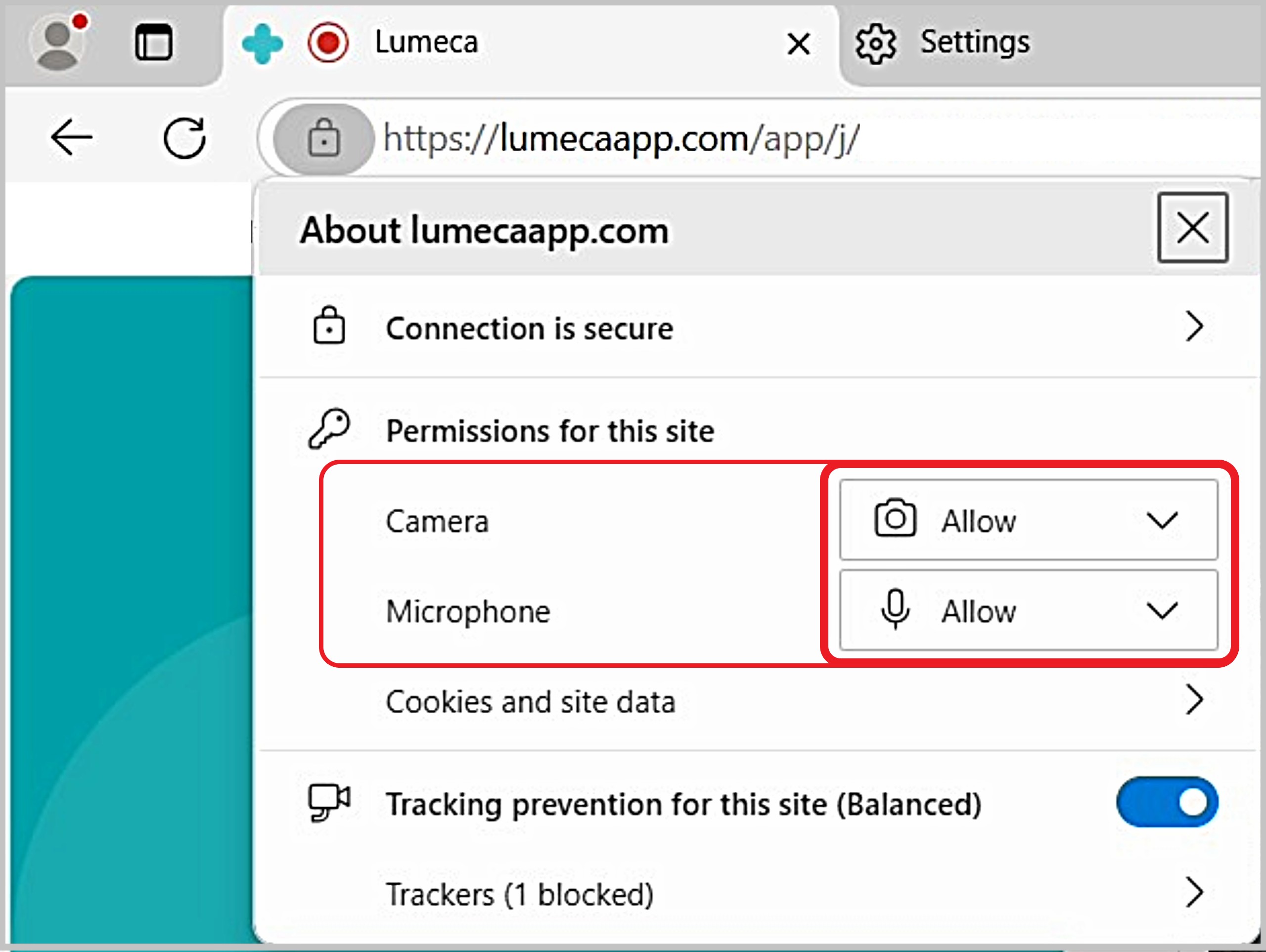 EDGE Browser - Camera & Microphone Permissions – Lumeca Health